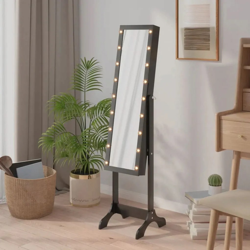 Fionshop 262765554 Volně stojící zrcadlo s Led černé 34 x 37 x 146 cm
