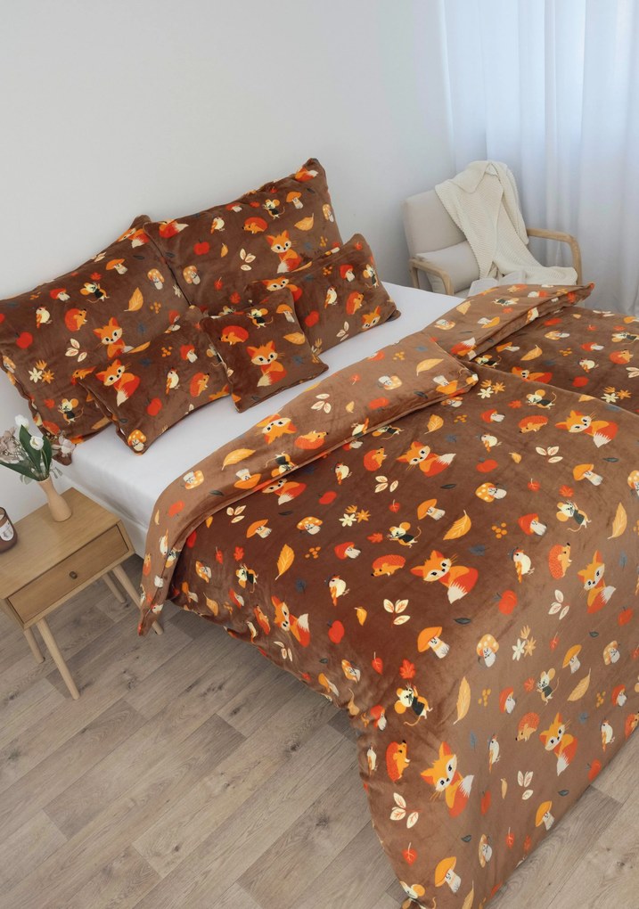 MK Lůžkoviny Mikroplyšové povlečení Exclusive - Podzimní les hnědý 140 × 200 cm, 70 x 90 cm