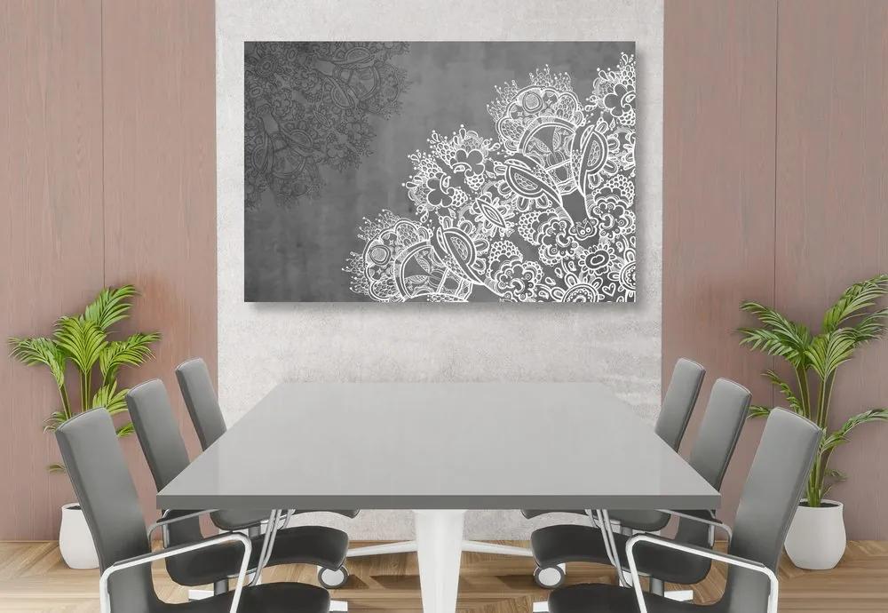 Obraz prvky květinové Mandaly v černobílém provedení Varianta: 120x80
