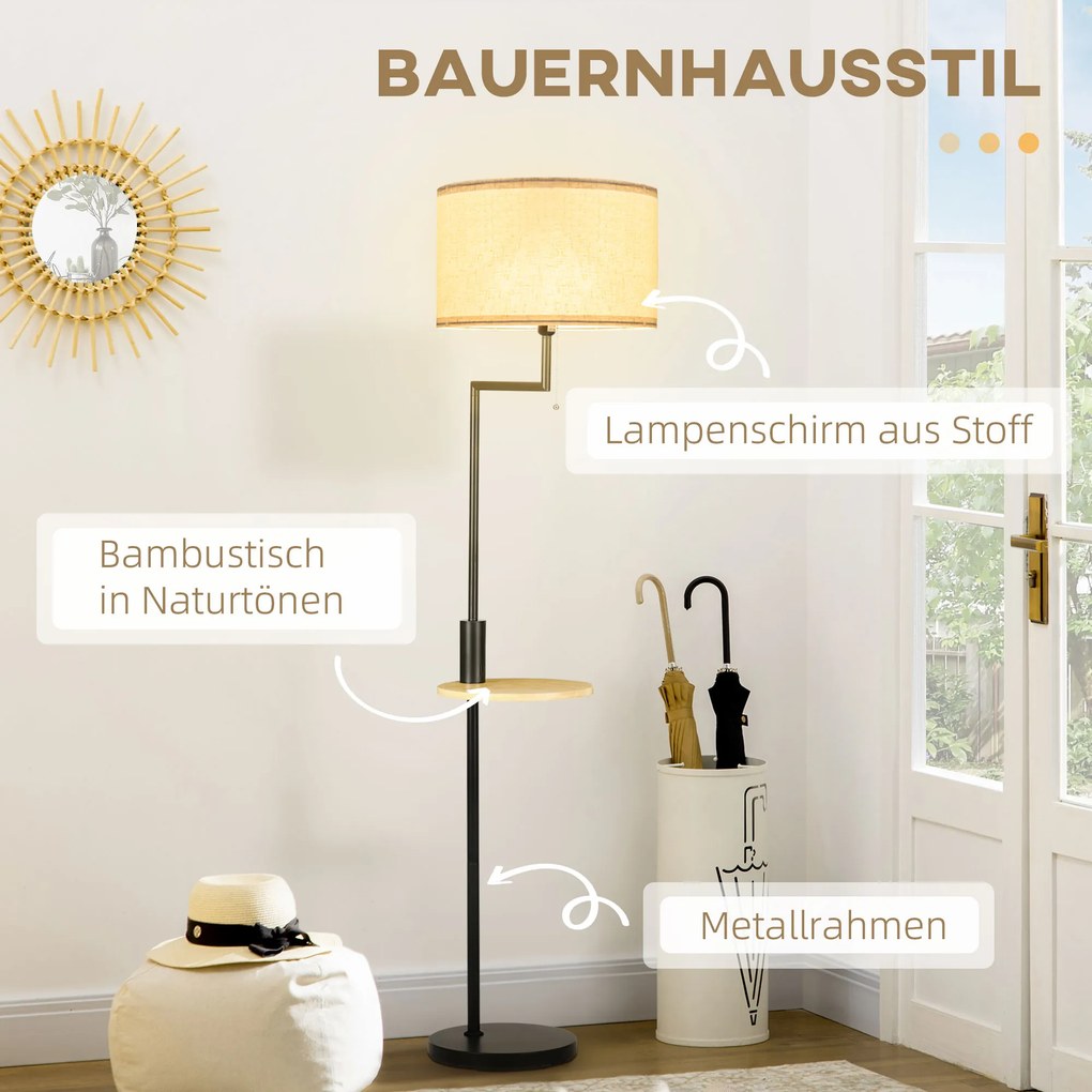 HOMCOM Stojací lampa, stojací lampa s policí, 40 W stojací lampa s USB připojením, stojací lampa, ocel, krémová, Ø40 x 168 cm, bez žárovky