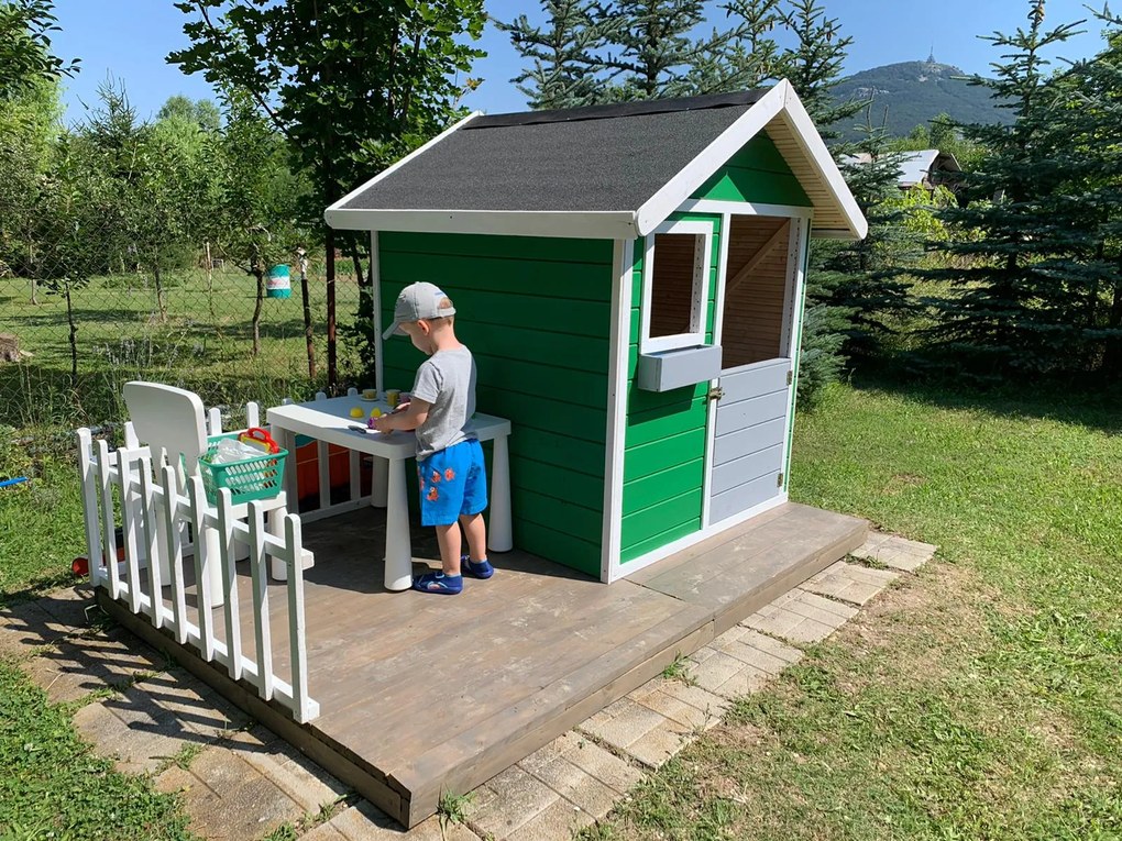 nejzahradnidomek.cz - Dětský dřevěný domek KULIHRÁŠEK s terasou, farba natur, (1,8 × 2,5 m), DD_KULI