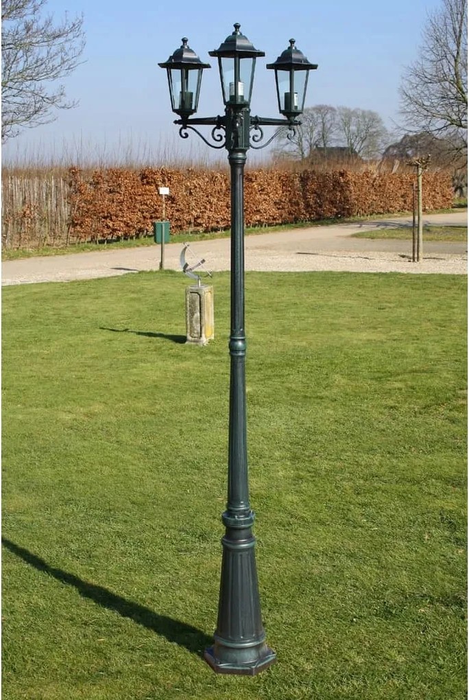 Fionshop 262938156 Zahradní lampa vysoká 3 ramena 215 cm tmavě zelená/čer