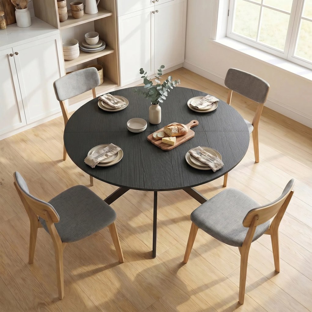 HOMCOM kulatý jídelní stůl pro 4, Ø120 cm, industriální styl s ocelovými X-nohami, pro jídelnu, kuchyni nebo domácí kancelář, černý