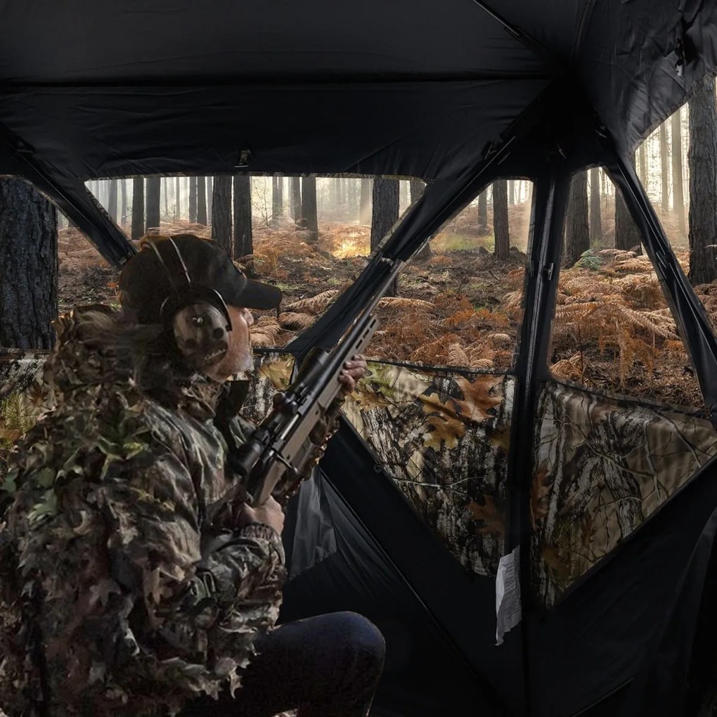 Costway Hunting Blind 2-Person Pozemní stan s tichým posuvným oknem Přenosný