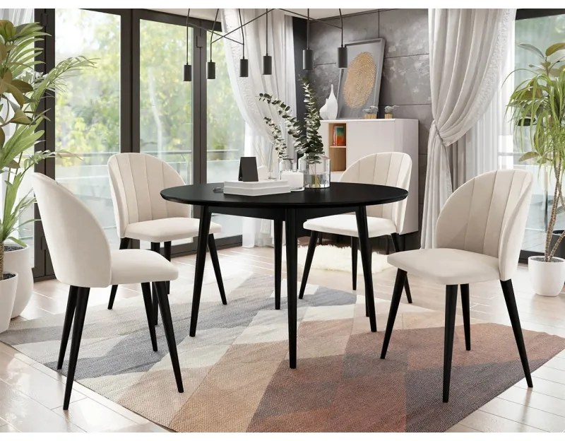 Kulatý stůl Botiler FI 100 se 4 židlemi ST100 04, barva: natura, barva: černá, Potah: Magic Velvet 2250