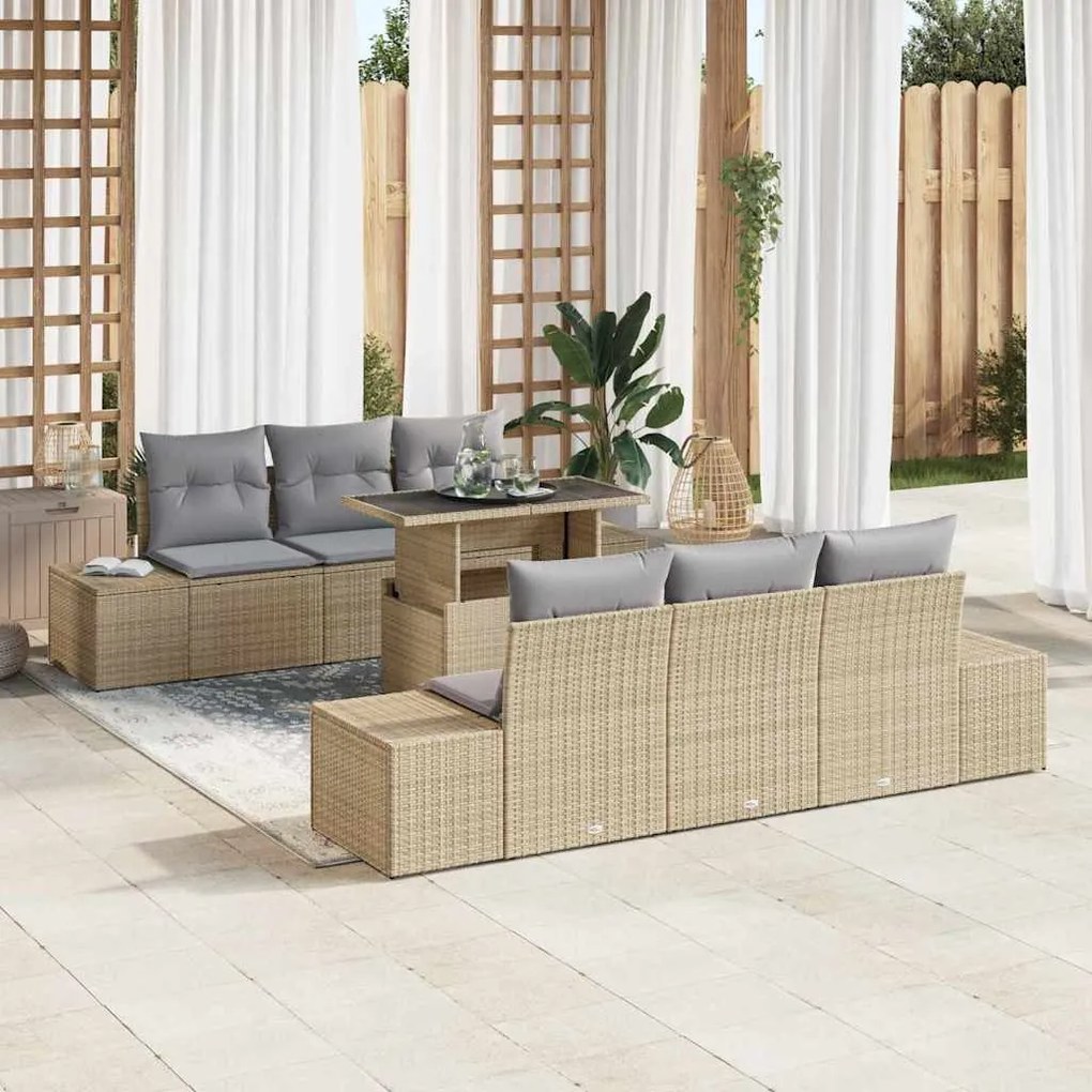 Set pohovek 7 ks Béžová a Světle šedá polyratan 3349106