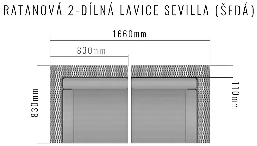 DEOKORK Ratanová 2-dílná lavice SEVILLA (šedá)