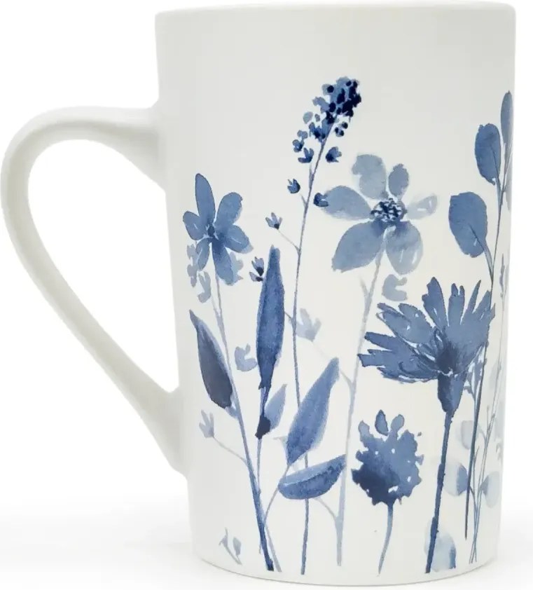 Porcelánový hrnek Modrá louka, 300 ml – akvarelový motiv divoké louky, matný povrch