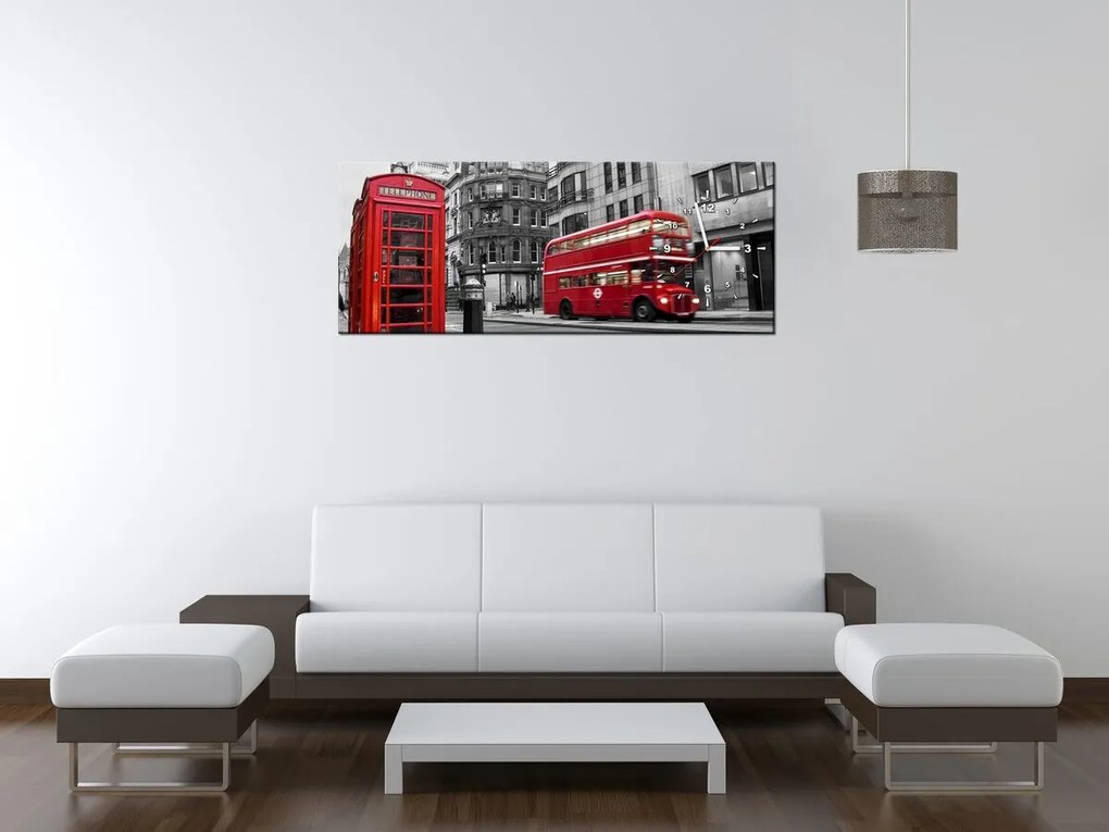 Gario Obraz s hodinami Telefonní budka v Londýně UK Rozměry: 60 x 40 cm