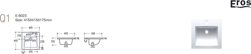 Comad Nábytkové keramické umyvadlo UM-CFP 9048B/8023, 42x42 cm, bílá matná