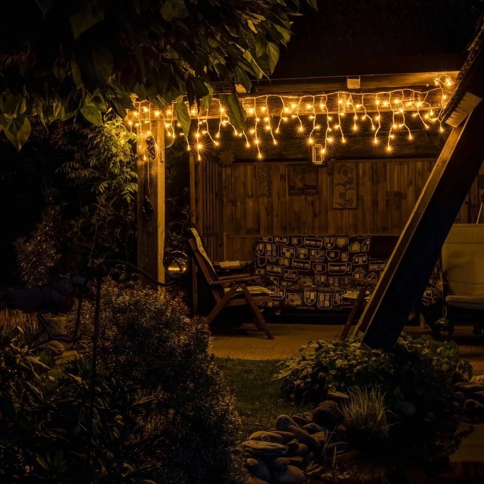 Easy Fix venkovní LED rampouchy, světelné krápníky, 300 × 50 cm, teple bílá, 114 diod, bílý kabel, IP67, prodlužovací