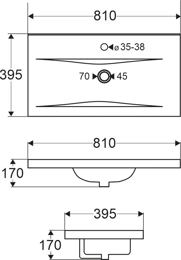 Mereo Mereo, Nábytkové umyvadlo, 81x39,5x17 cm, keramické, bílé, UC8139