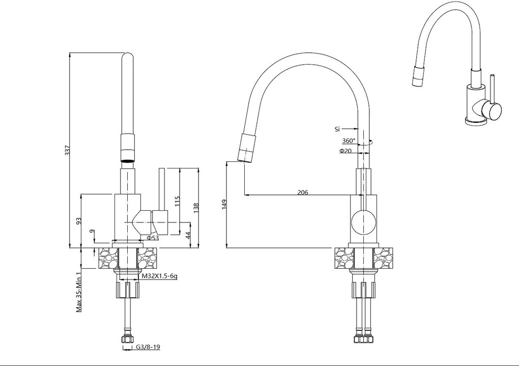Šedý kuchyňský granitový dřez QUADRON READY- MAX + BATERIE A DÁVKOVAČ NA SAPONÁT