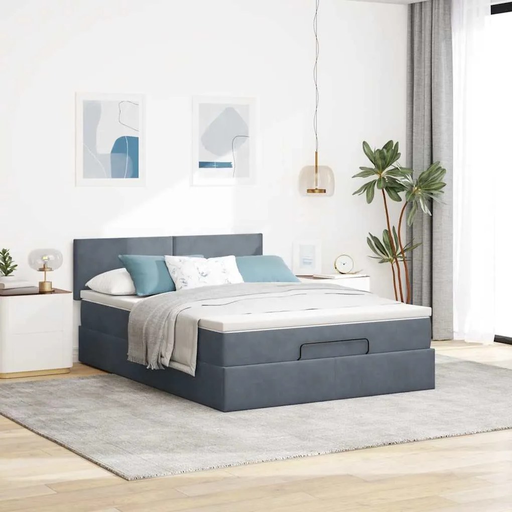 Osmanský rám postele s matrací tmavě šedá 140x200cm samet 3311706