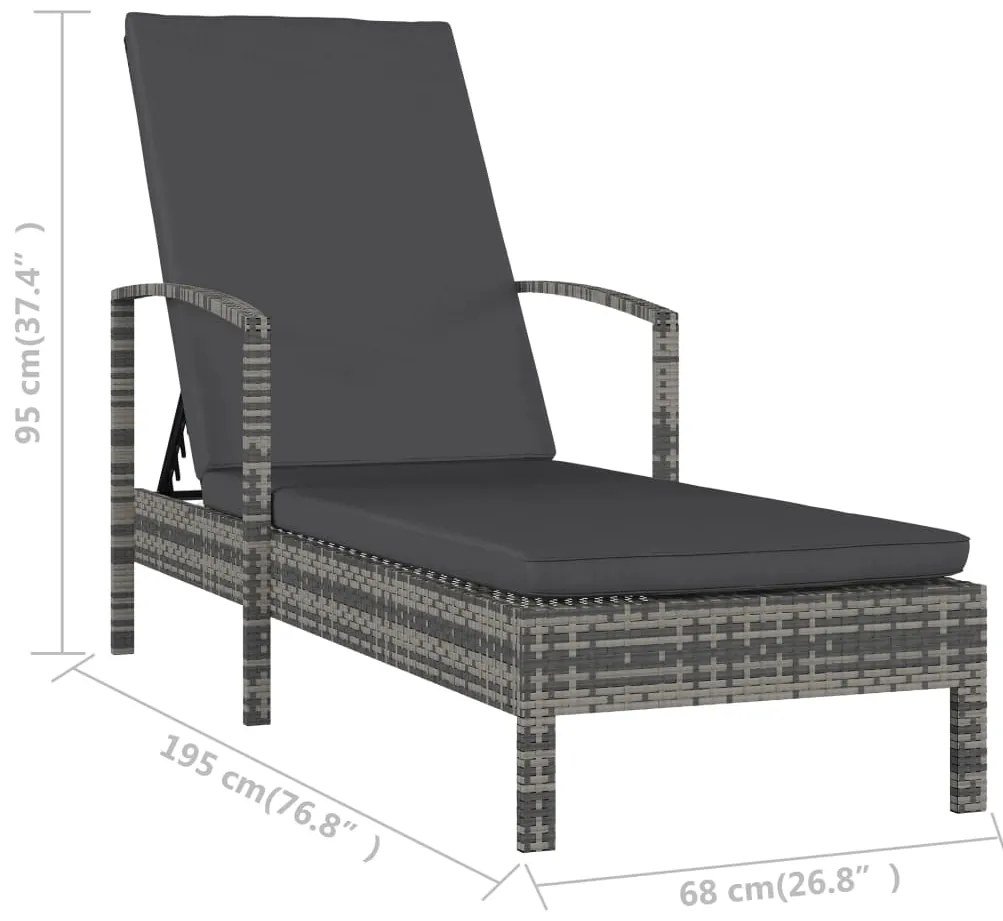 vidaXL Marketos Zahradní lehátko s područkami polyratan šedé