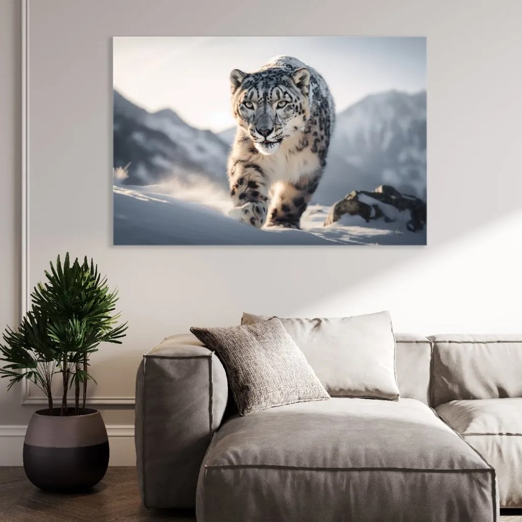 Obraz na plátně - sněžný leopard v horách FeelHappy.cz Velikost obrazu: 40 x 30 cm