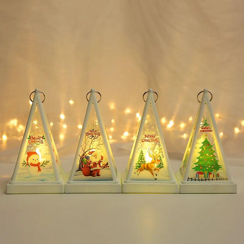 Vánoční LED dekorační lucerna, jehlanová, 17 cm, různé varianty na výběr Motiv: Santa Claus s dárky