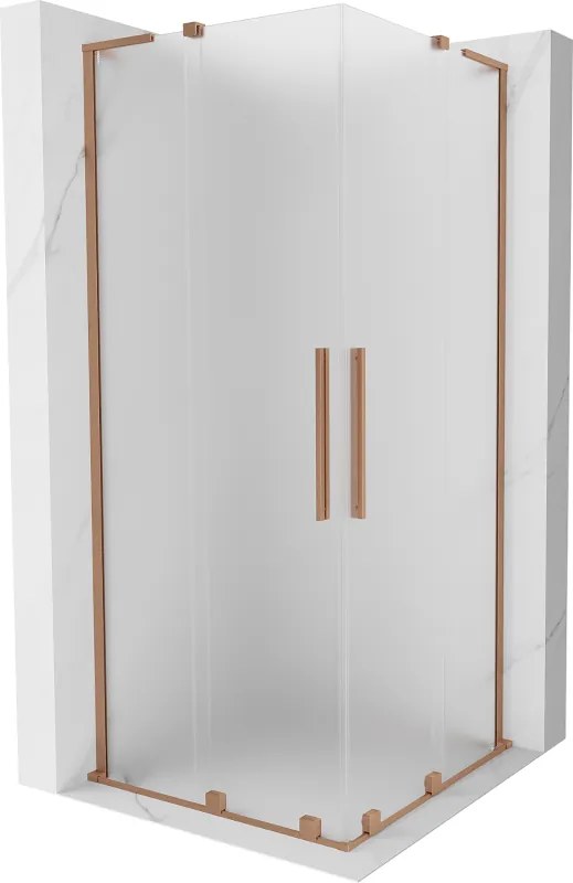 Mexen Velar L Duo, sprchový kout s posuvnými dveřmi 100 x 100 cm, 8mm sklo námraza, měděná matná, 871-100-100-02-33-65