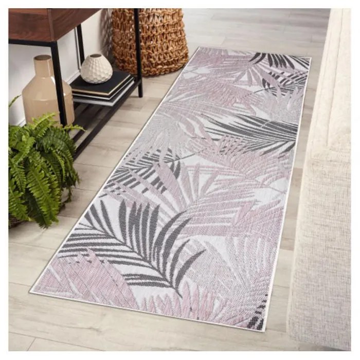 Kusový koberec Palmové listy růžově šedý atyp 70x300cm