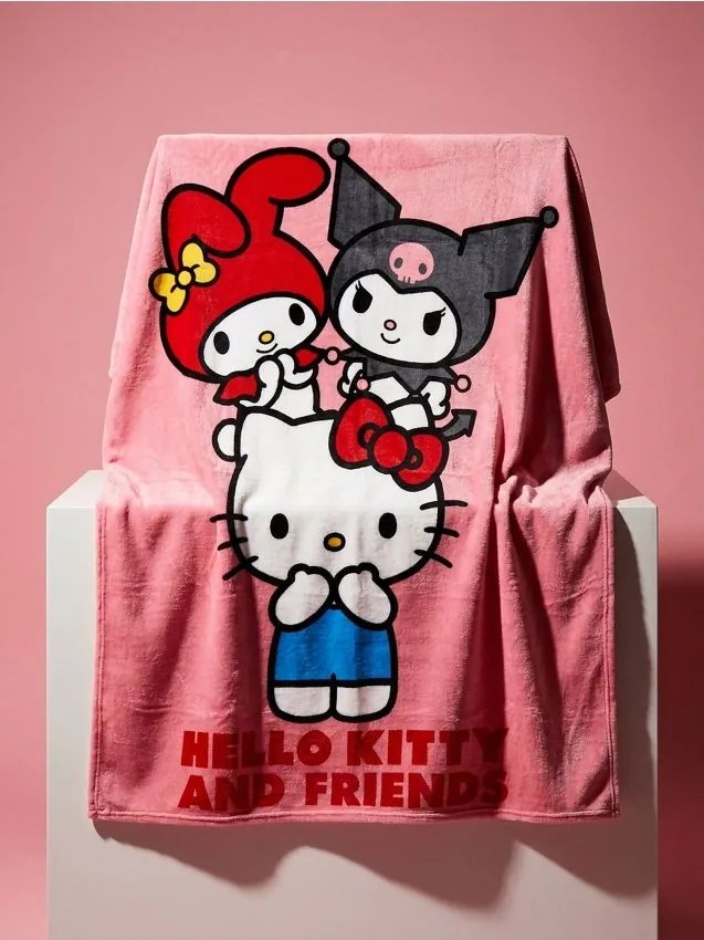 Sinsay - Deka s potiskem Hello Kitty - pastelová růžová