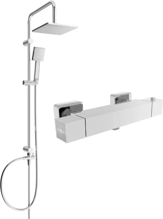 Mexen Cube Tord nástěnná sprchová sada s dešťovou sprchou a termostatickou sprchovou baterií, chrom - 77200200-00