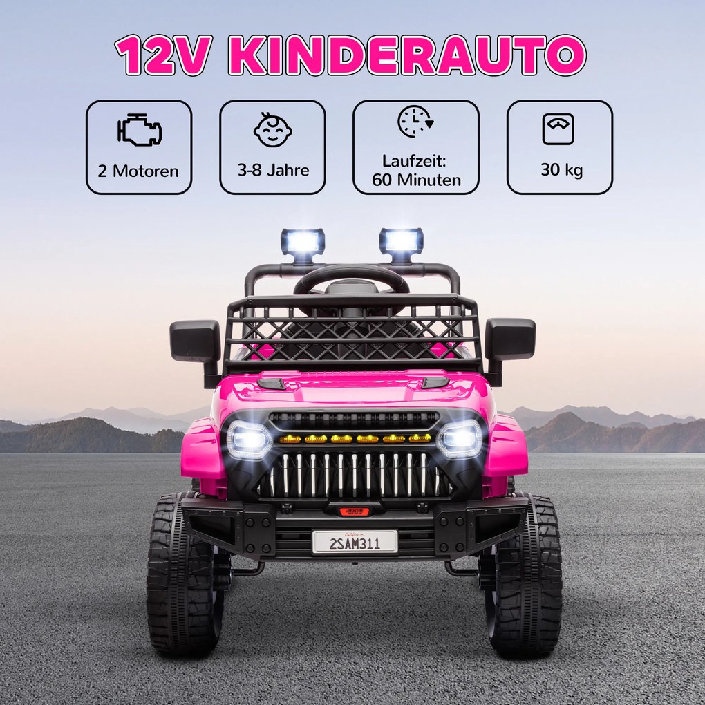 AIYAPLAY Elektrické auto pro děti 3+ let, bateriově poháněné 12V s dálkovým ovládáním, nastavitelnou rychlostí, USB, reflektory a klaksonem, růžové f…