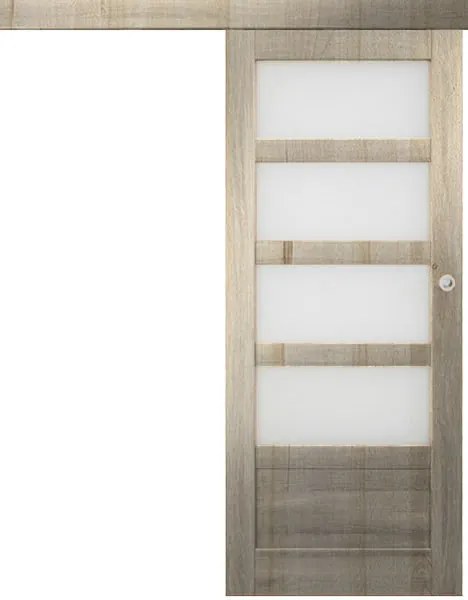 posuvné interiérové dveře na stěnu vasco doors BRAGA model 5 Průchozí rozměr: 70 x 197 cm, Orientace dveří: Levé dveře, Dekor: Bílá