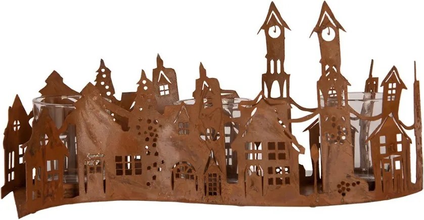 Rustikální rezavý svícen v designu městečka Candle Rust - 27*12*12 cm