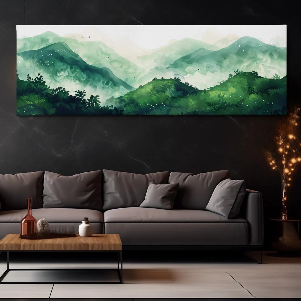 Obraz na plátně - Na zelených vrcholcích v pažitu FeelHappy.cz Velikost obrazu: 180 x 60 cm