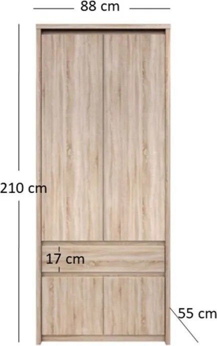 Skříň čtyřdveřová se zásuvkou Norton 88x210x55 cm Dub sonoma