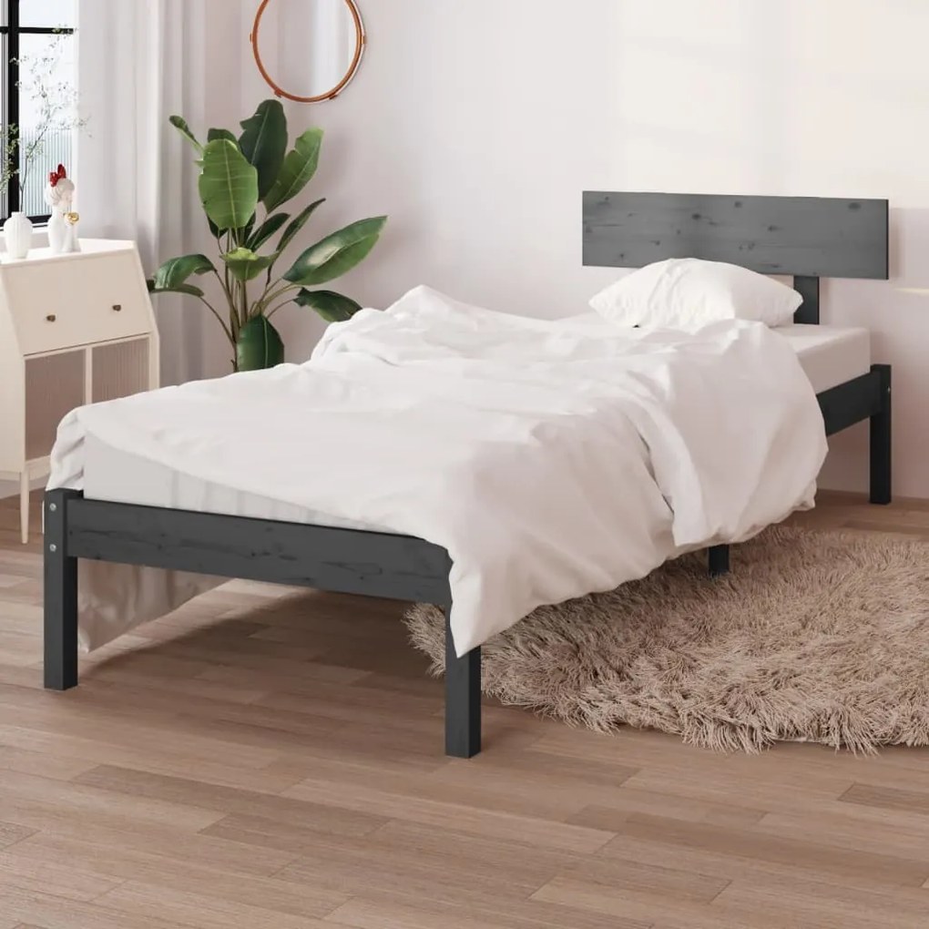 Rám postele šedý masivní borovice 100 x 200 cm - Default Title
