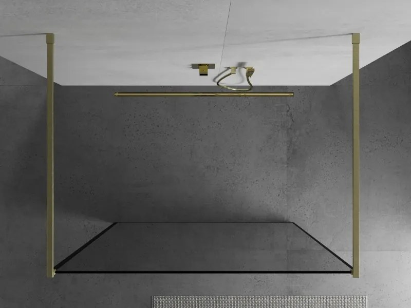 Mexen Kioto, sprchová zástěna Walk-In 140 x 200 cm, 8mm sklo černý vzor, ​​zlatý matný profil, 800-140-002-55-70