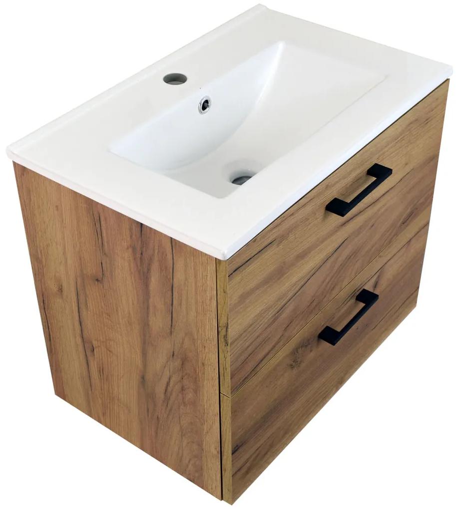 BPS-koupelny Koupelnová skříňka s keramickým umyvadlem Agria GO 60 - zlatý dub