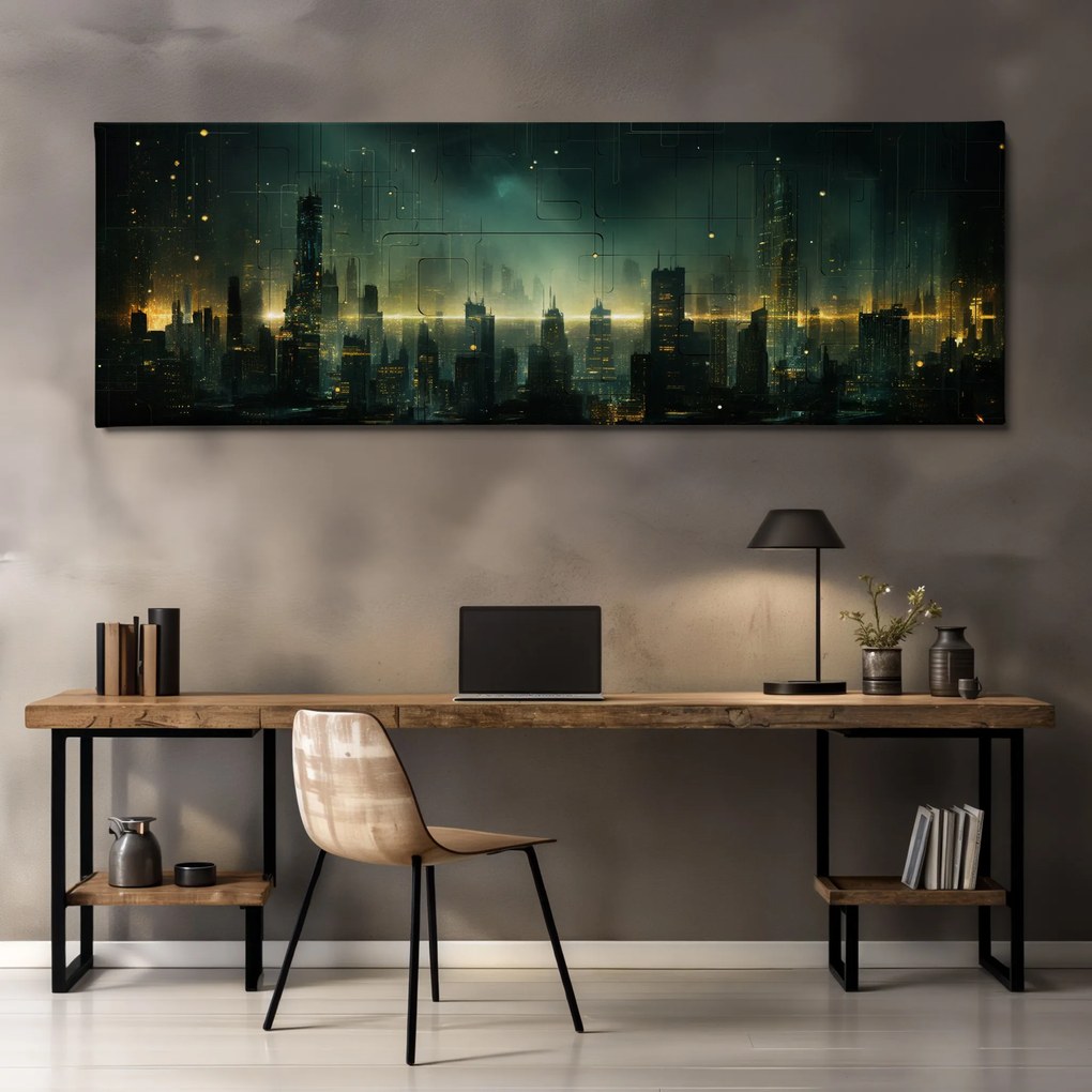 Obraz na plátně - Futuristické město - Cyberpunk FeelHappy.cz Velikost obrazu: 180 x 60 cm