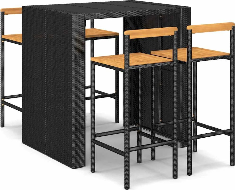 5dílný zahradní barový set černý polyratan a masivní akácie 3187700