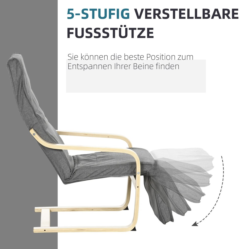 HOMCOM polohovací židle, polohovací židle, polohovací židle s nastavitelnou podnožkou, jídelní židle s lněným vzhledem do obývacího pokoje, březové d…