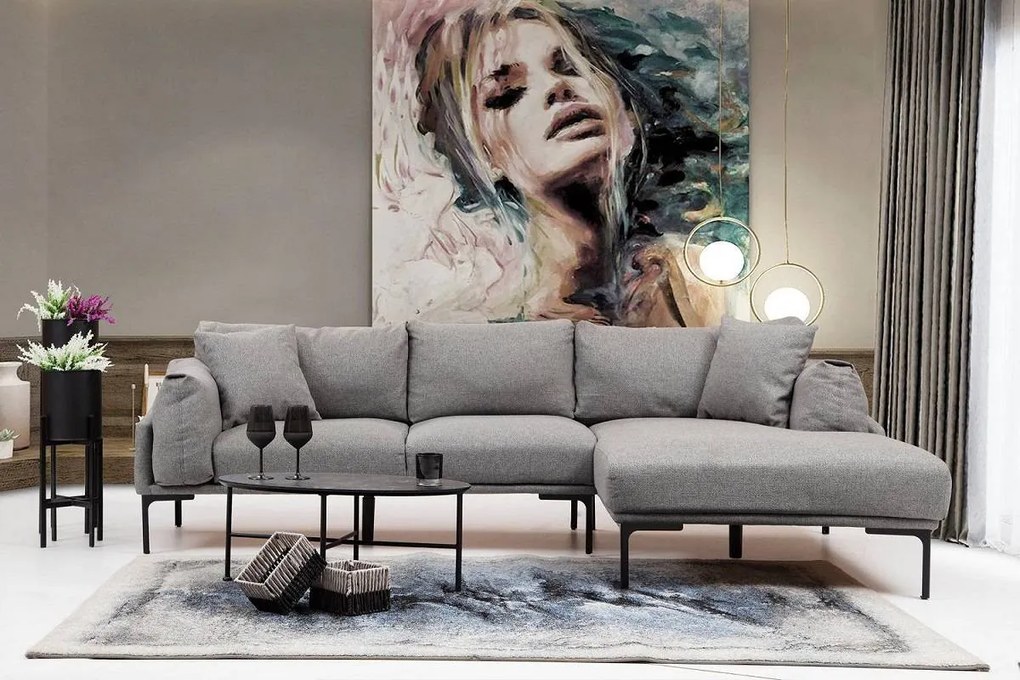 Designová rohová sedačka Pallavi 255 cm šedá - pravá