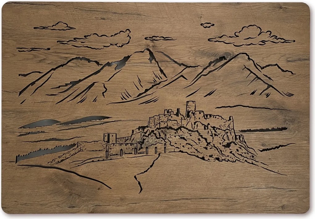 Li-Go "Spišský hrad" světelný obraz s baterií 90x62cm varianta ovládání: manuál/pohybové čidlo, provedení povrchu: bříza