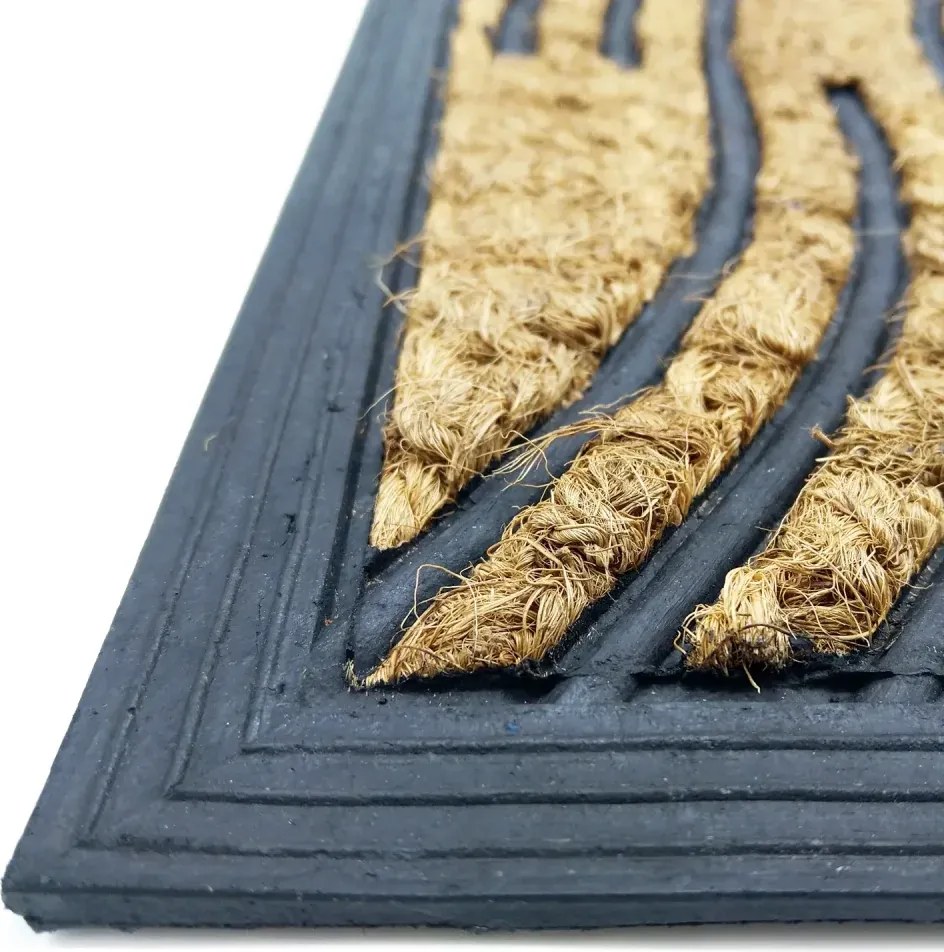 Kokosová rohožka Vlnky, 70 × 40 cm – přírodní motiv, gumová spodní strana