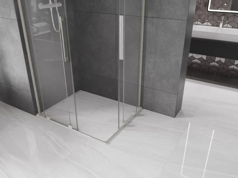 Mexen Velar L Duo, sprchový kout s posuvnými dveřmi 90 x 80 cm, 8mm čiré sklo, broušená ocel, 871-090-080-02-03-97