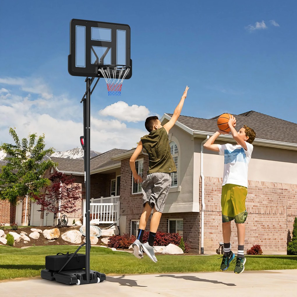 SPORTNOW Mobilní Basketballový Koš, Nastavitelná Výška Koše 230-305 cm, Stojan na Basketbal s 110 x 75 cm nerozbitnou zadní deskou na kolech, pružino…