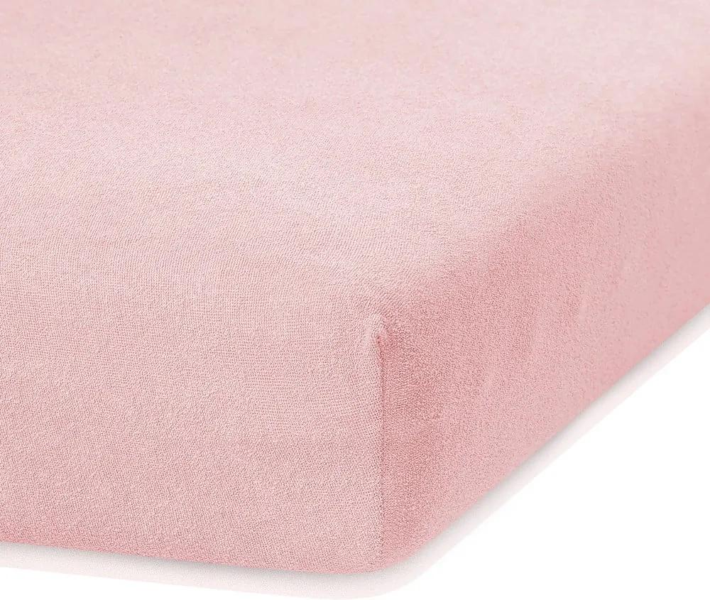 Světle růžové elastické prostěradlo s vysokým podílem bavlny AmeliaHome Ruby, 200 x 160-180 cm