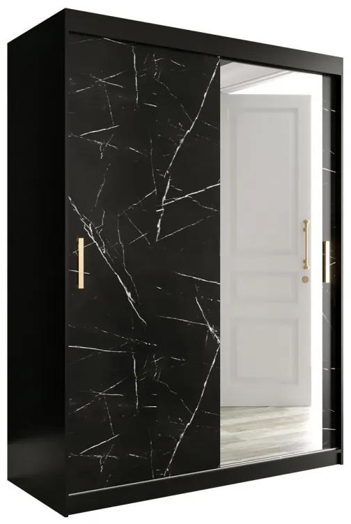 Šatní skříň se zrcadlem Nonnus 150 T2, Úložný prostor: ano, Barva: bílá matná / černá mramor
