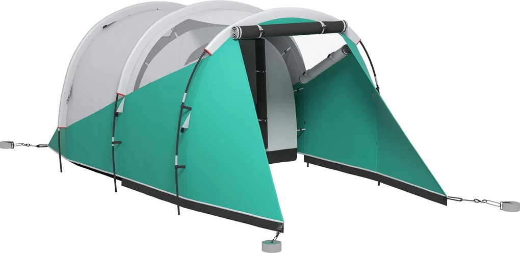 Tunneltent Outsunny, Stan pro 5 lidí, Rodinný stan se 2 pokoji, Taška na přenášení, 3000 mm voděodolný skupinový stan, pro zahradu, kemp, zelený | Aos