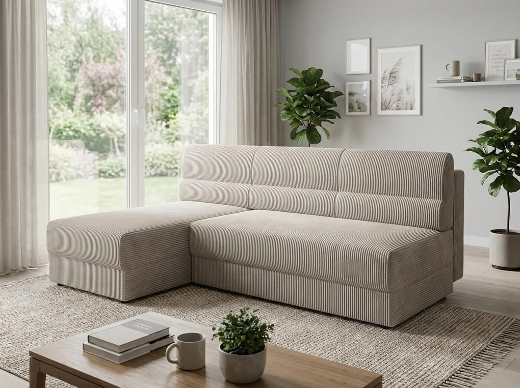 Rozkládací oboustranná sedací souprava do L TAVERO SLIM 201x140 cm, světle béžová