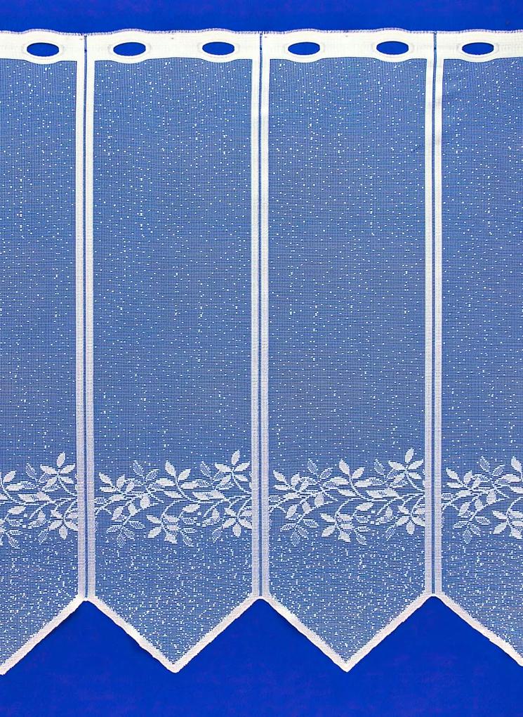 Českomoravská textilní žakárová vitrážová záclona V909, lístečky, s bordurou, bílá, výška 40cm (v metráži)