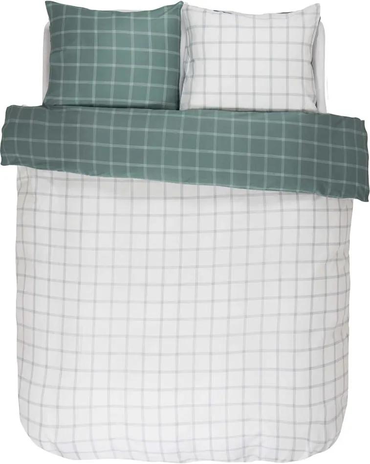 Bavlněné povlečení na postel, obrázkové povlečení, povlečení na dvojlůžko,  bílo-zelená barva, károvaný vzor, Essenza 200 x 220 cm - 200x220+2/60x70 |  BIANO