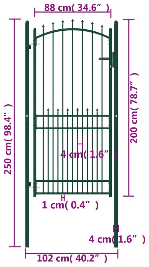 vidaXL Marketos Plotová branka EMMEN s hroty ocelová 104 x 147 cm zelená