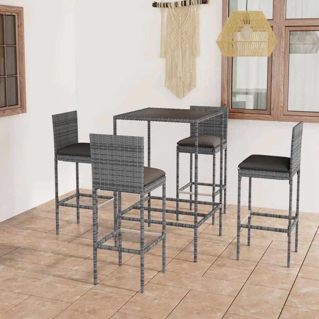 5dílný zahradní barový set s poduškami polyratan šedý 3064831