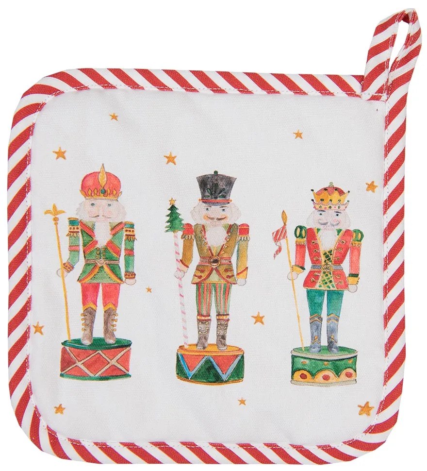 Bílo-červená chňapka - podložka s louskáčky Happy Little Christmas - 20*20 cm